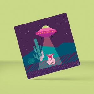 Digital Alien Abduction Pug Wall Art - Etsy