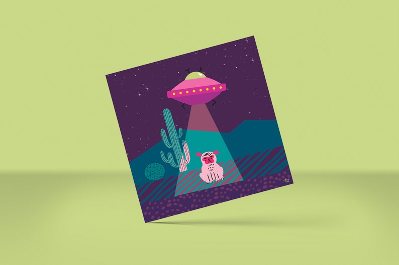 Digital Alien Abduction Pug Wall Art - Etsy