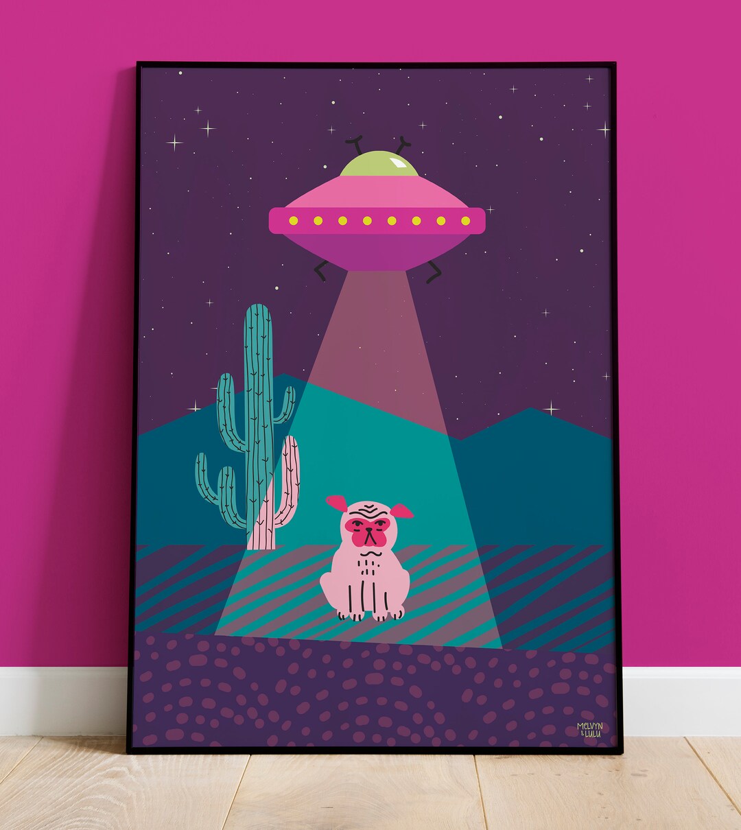 Digital Alien Abduction Pug Wall Art - Etsy