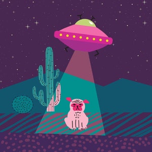 Digital Alien Abduction Pug Wall Art - Etsy