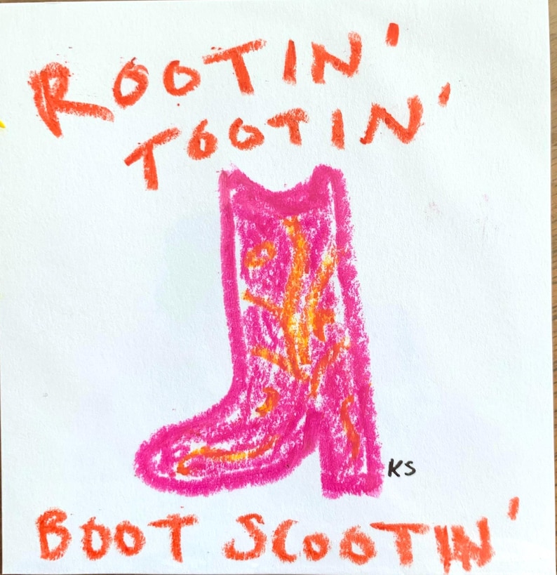 Pink Cowboy Boot Art | Oil Pastel Illustration, Western Decor (4x4") - Etsy
