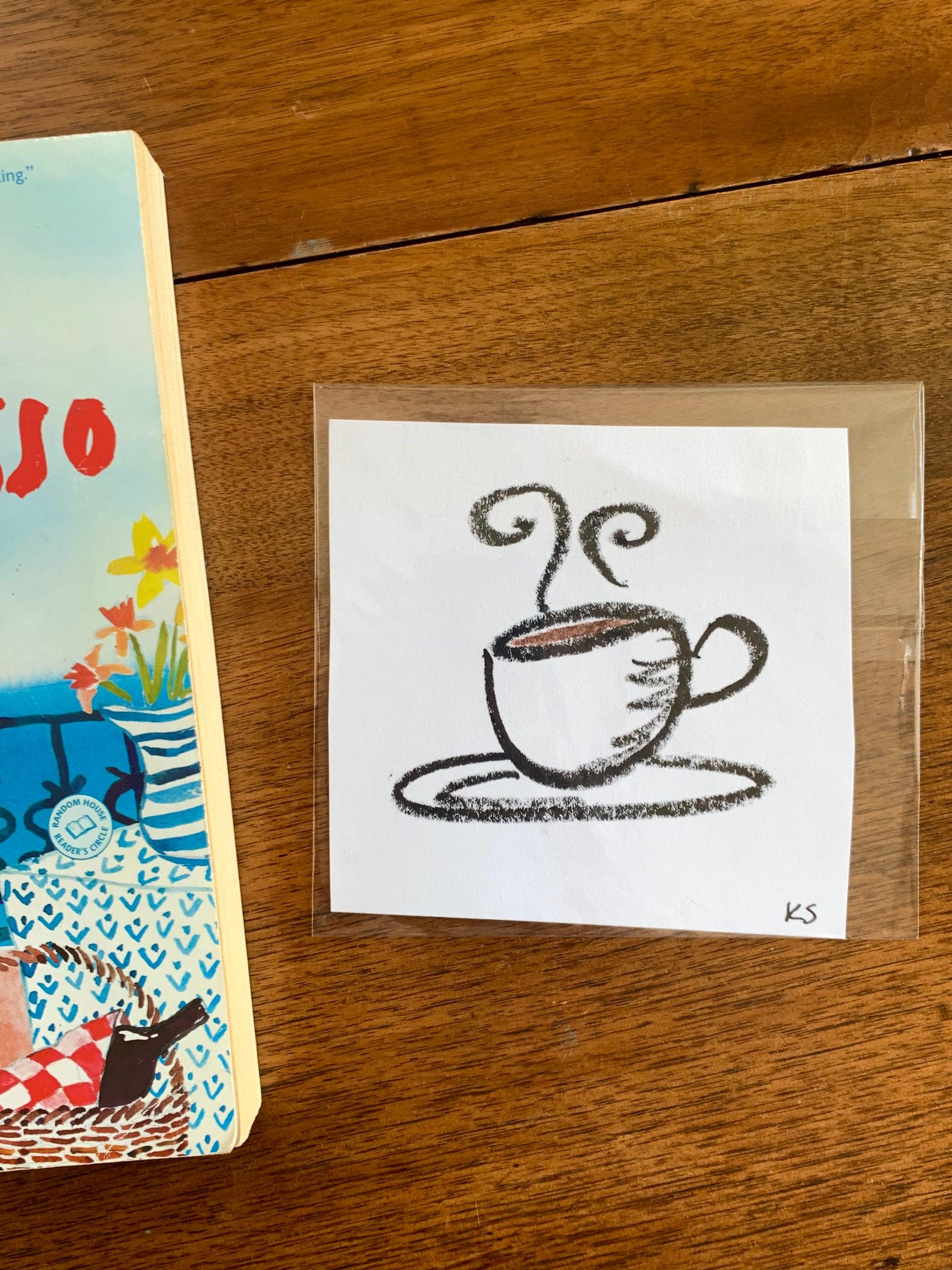 Small Oil Pastel Coffee Art | 4"x4" Original Drawing | Whimsical ...