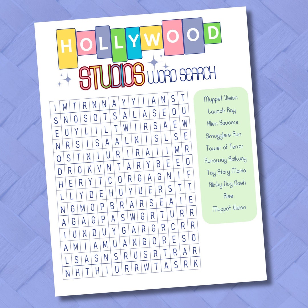Hollywood Studios Word Search - Etsy