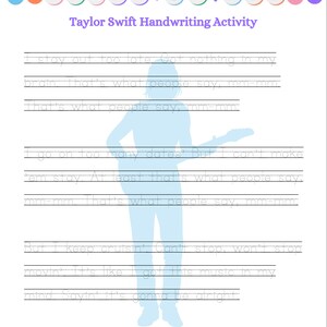 Taylor Swift's Shake It off Handwriting Activity Sheet - Etsy