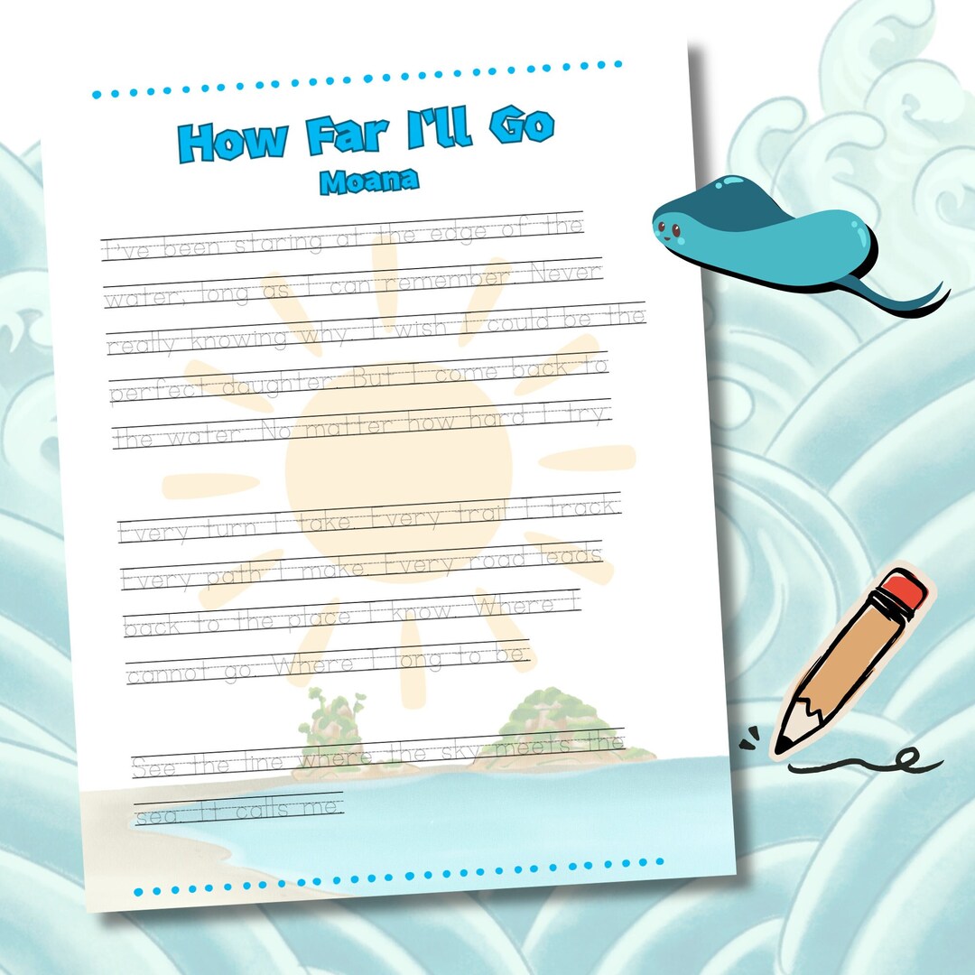 How Far I'll Go (moana) Lyric Handwriting Activity - Etsy
