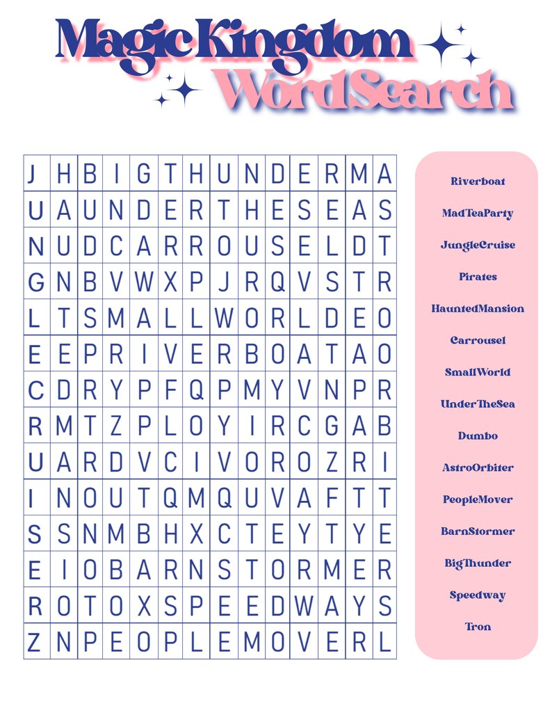 Magic Kingdom Word Search - Etsy