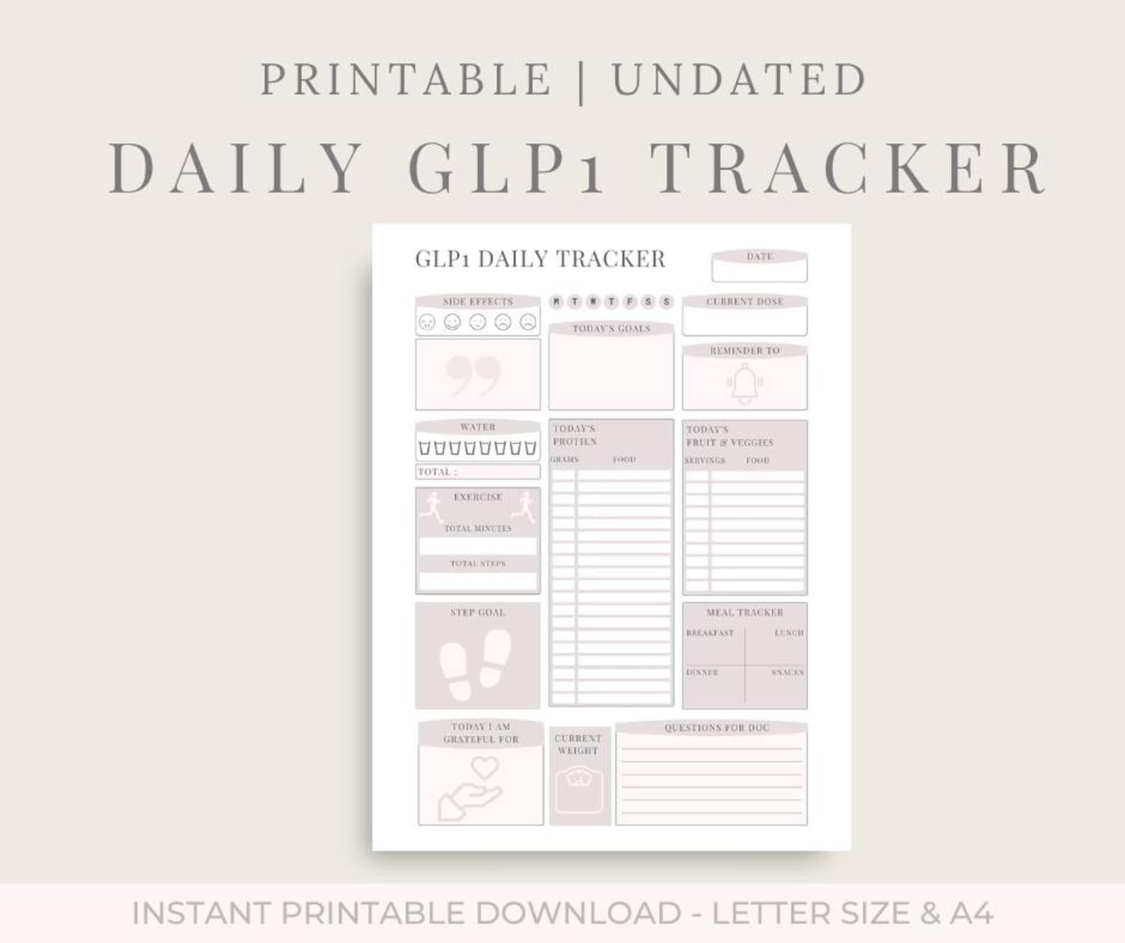GLP-1 Daily Tracker | Printable Ozempic Mounjaro Wegovy Journal ...