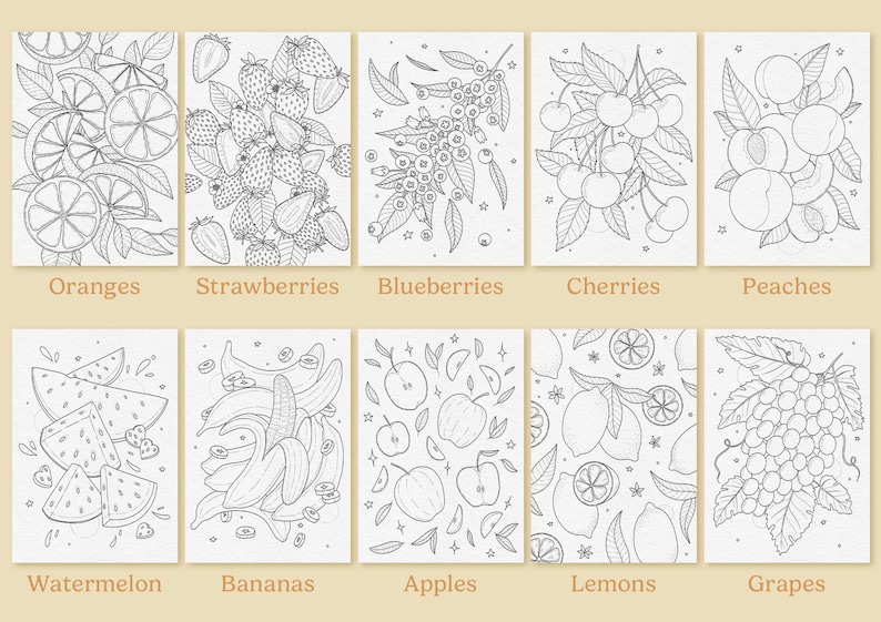 Hand Drawn Fruit Colouring Pages | 10 Pages | Digital Download ...