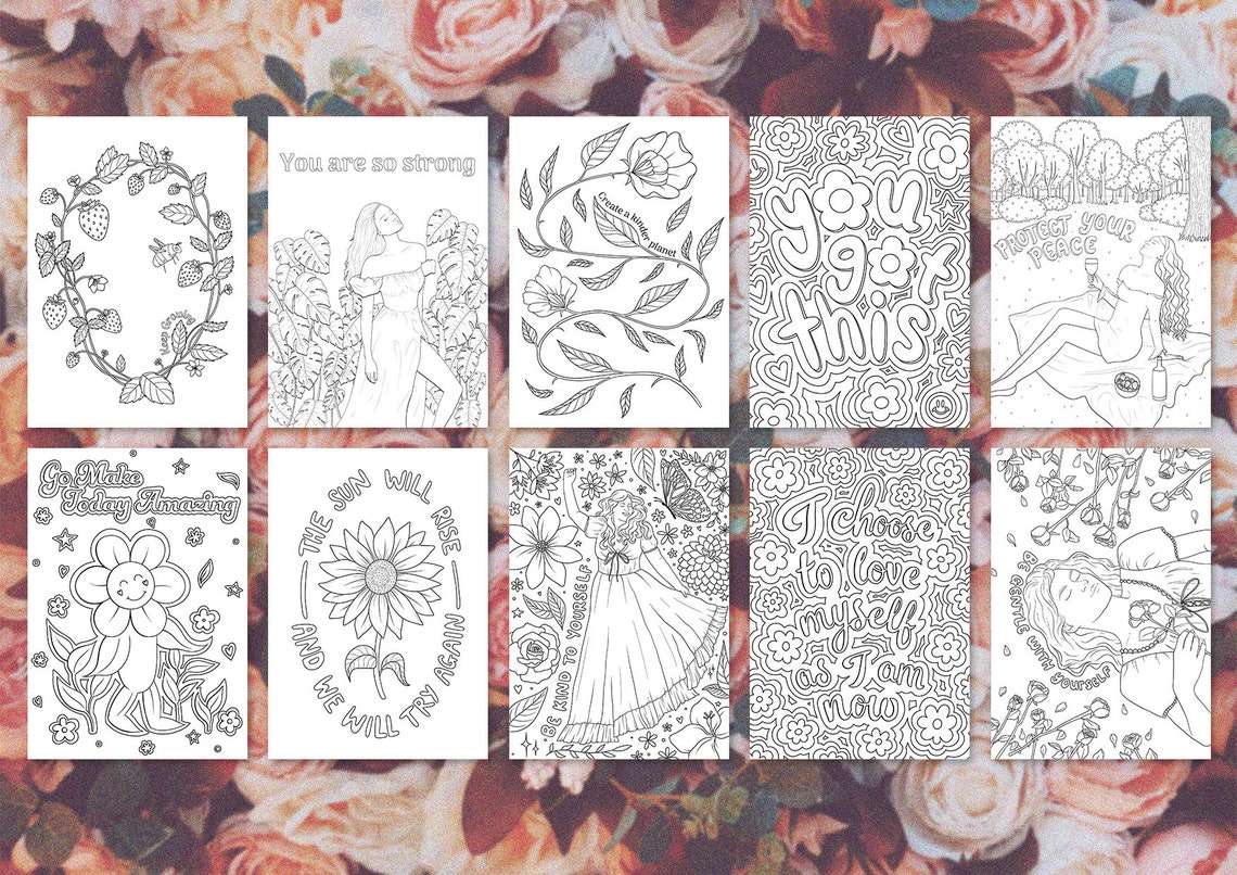 Hand Drawn Positive Affirmations Colouring Pages | 20 Pages | Digital ...