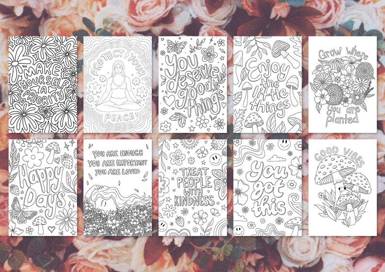 Hand Drawn Positive Affirmations Colouring Pages | 20 Pages | Digital ...