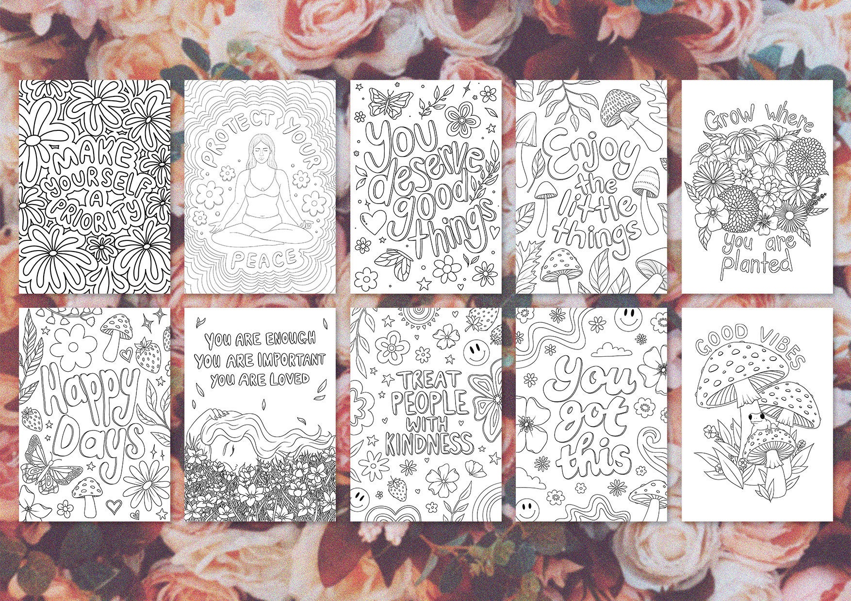 Hand Drawn Positive Affirmations Colouring Pages | 20 Pages | Digital ...