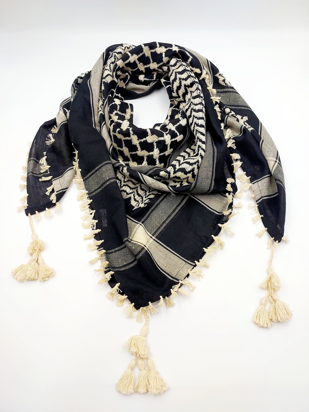 Keffiyeh Palestinian Scarf Style,traditional Shemagh With Tassels ...