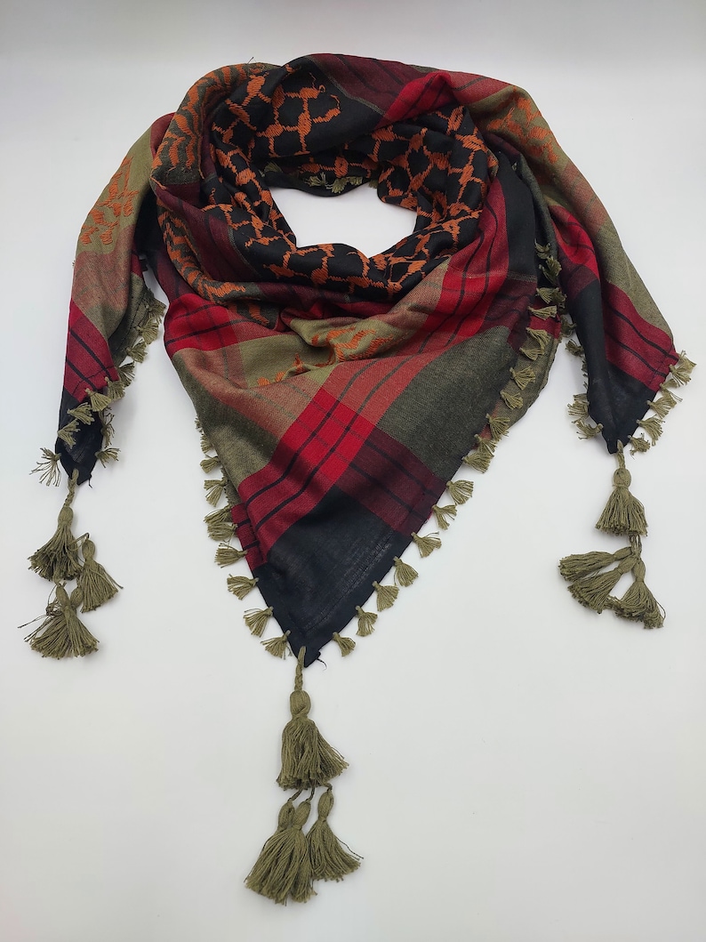 Tasseled Palestinian Keffiyeh, Palestinian Scarf, Palestinian Kufiya ...