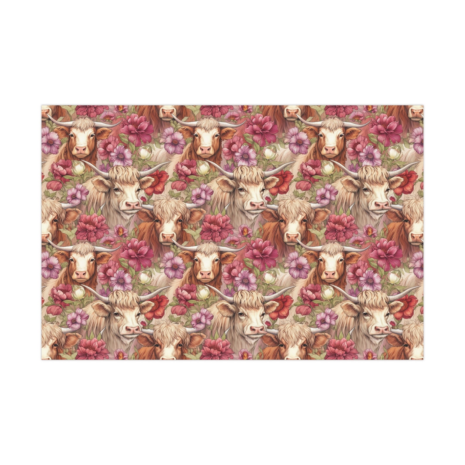 Highland Cow Wrapping Paper, Cow Lovers Floral Wrapping Paper, Cattle ...