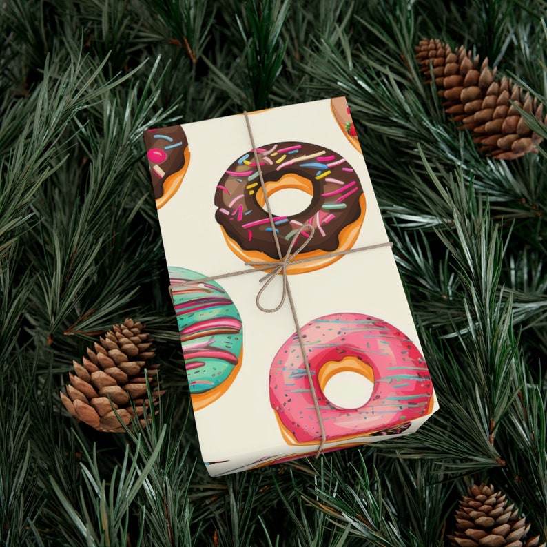 Donuts Wrapping Paper, Donut Gift Wrap Roll, Chocolate Donut Wrapping ...
