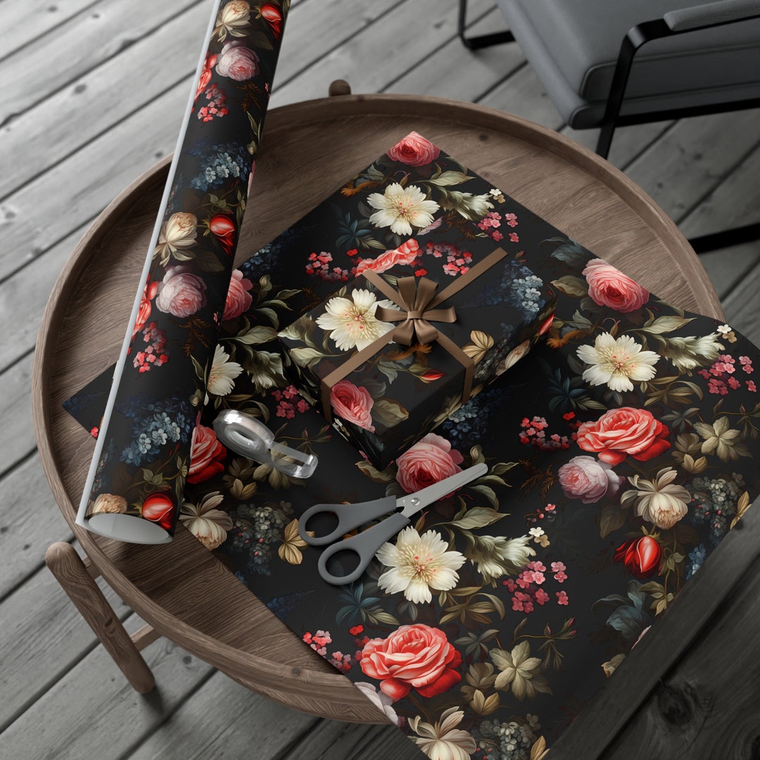 Flora Dark Academia Gift Wrap, Wrapping Paper Roll, Farmhouse ...