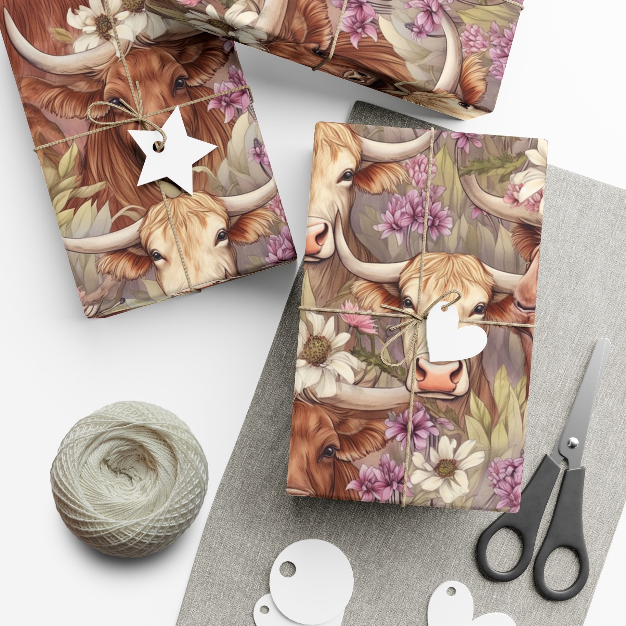 Highland Cow Wrapping Paper, Cow Lovers Floral Wrapping Paper, Cattle ...