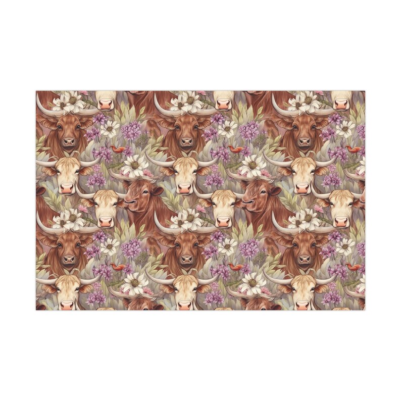 Highland Cow Wrapping Paper, Cow Lovers Floral Wrapping Paper, Cattle ...