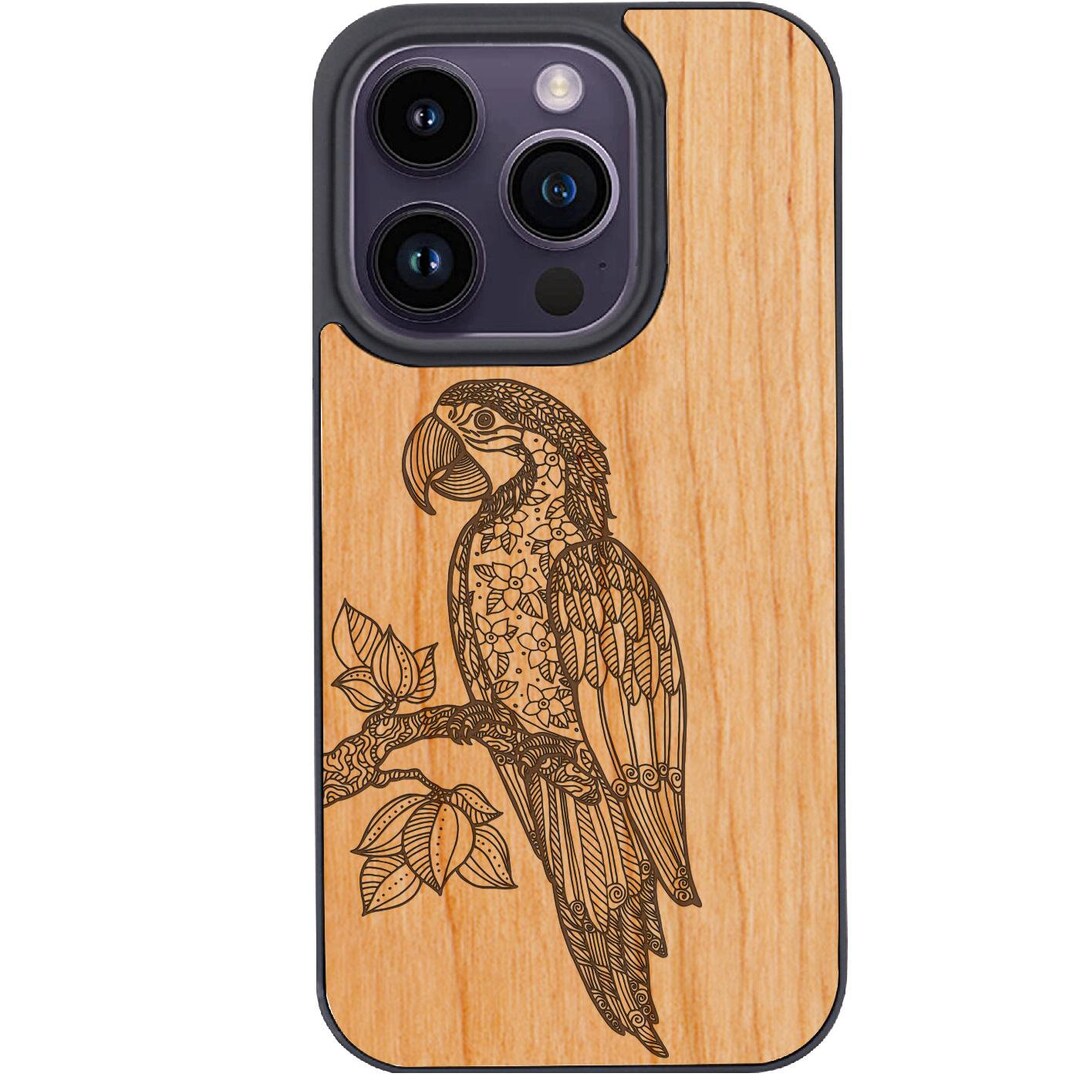 OTTOPRO Premium Cherry Wood Case - Parrot - Engraved - Magsafe Wood ...