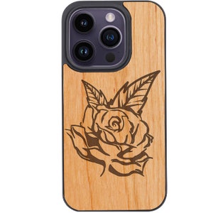 OTTOPRO Premium Cherry Wood Case - Rose - Engraved- Magsafe Wood Phone ...