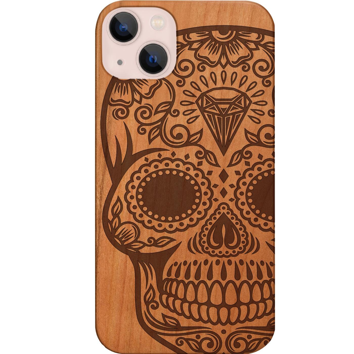 Diamond Skull Engraved Wood Phone Case for iPhone Models and Samsung ...