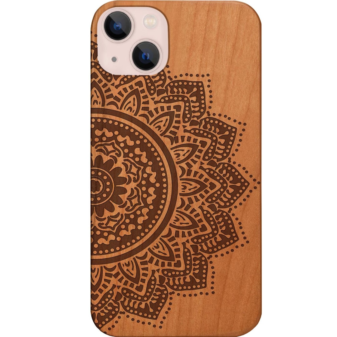 Half Mandala Engraved Wood Phone Case for iPhone Models and Samsung ...