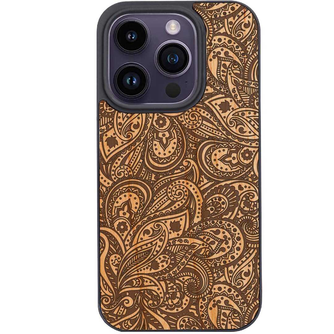 OTTOPRO Premium Cherry Wood Case - Paisley - Engraved - Magsafe Wood ...