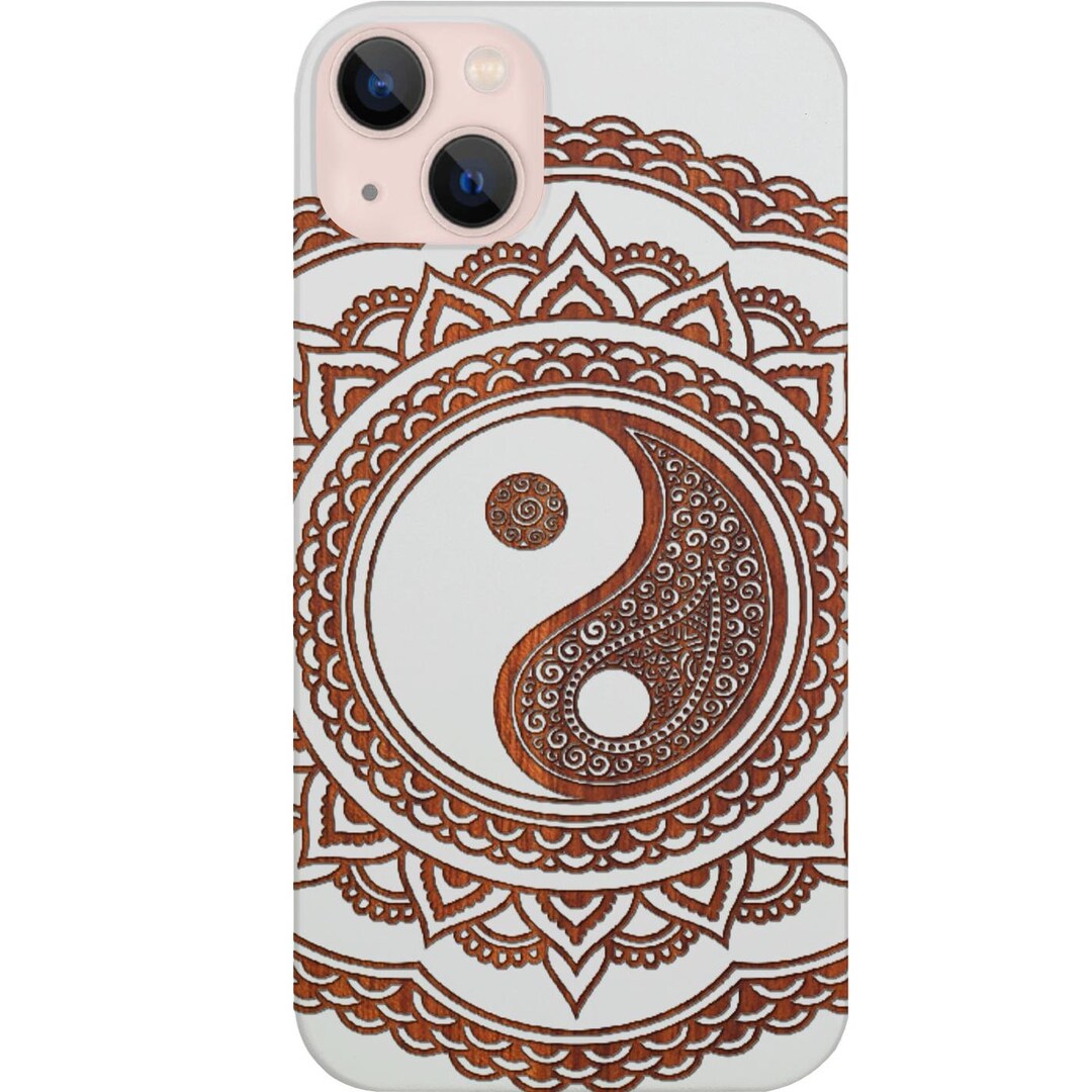 Yin Yang Mandala Engraved Wood Phone Case for iPhone Models and Samsung ...