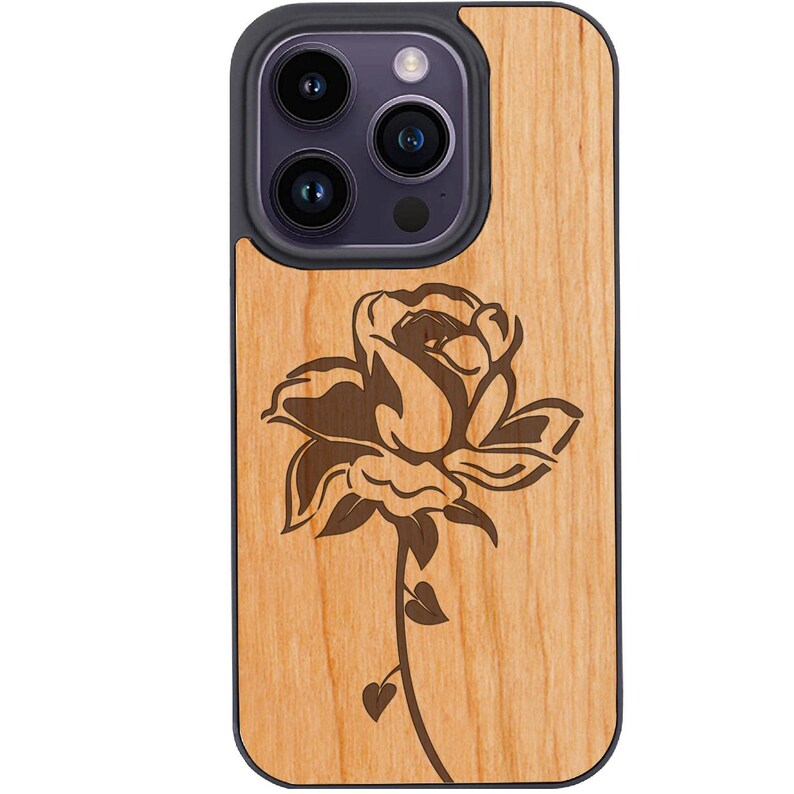 OTTOPRO Premium Cherry Wood Case - Rose - Engraved- Magsafe Wood Phone ...