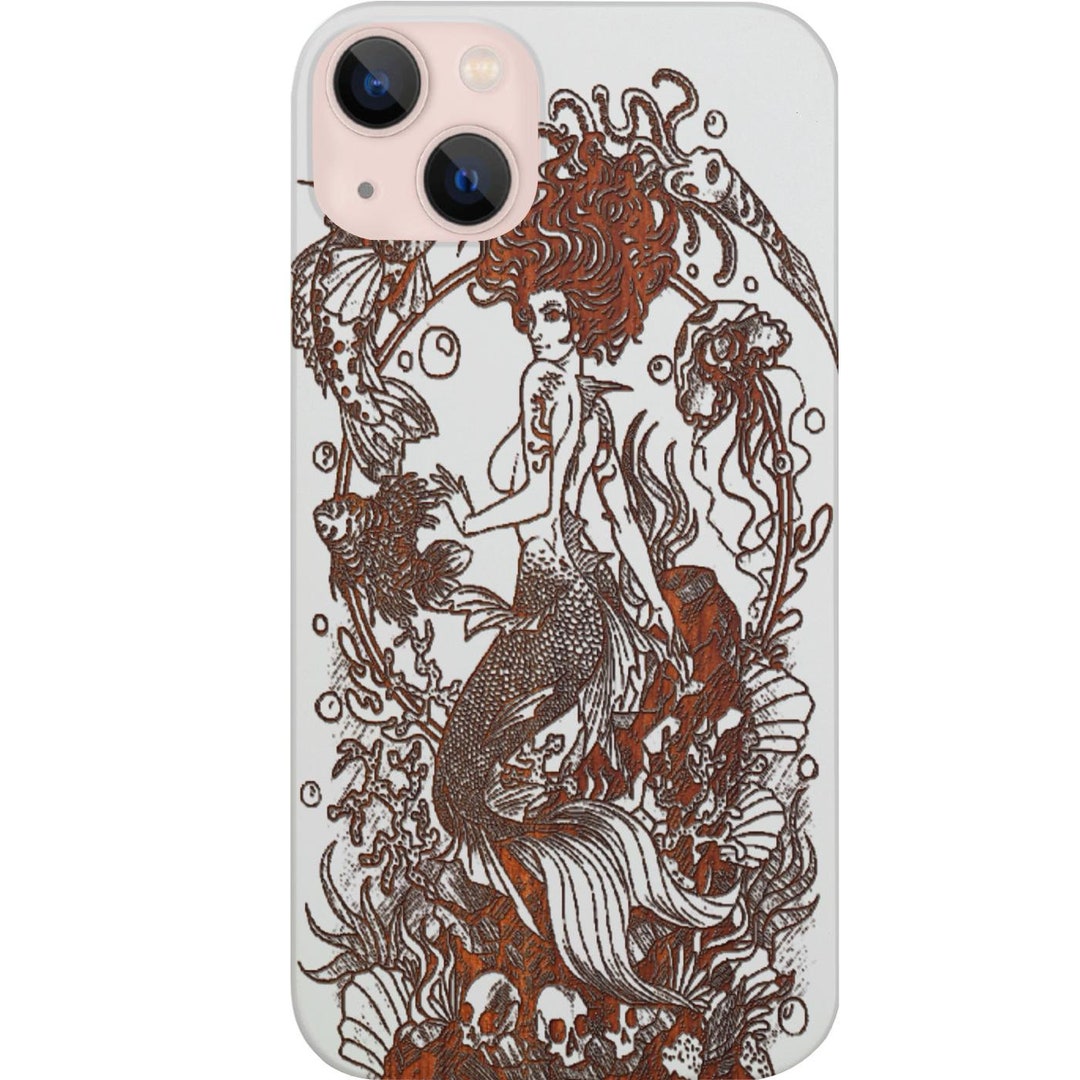 Mermaid Engraved Wood Phone Case for iPhone Models and Samsung Phones ...