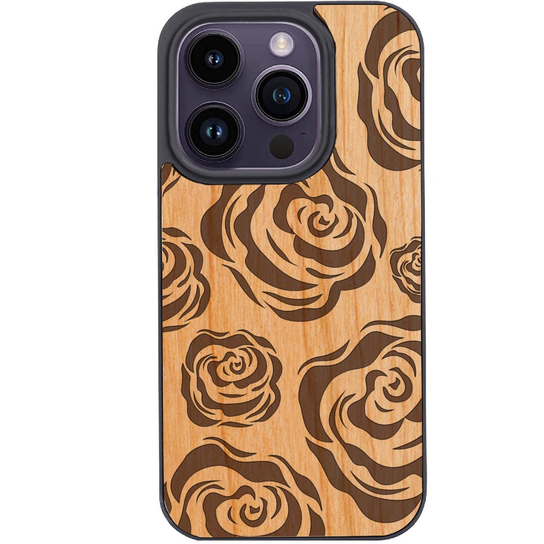 OTTOPRO Premium Cherry Wood Case - Rose - Engraved- Magsafe Wood Phone ...