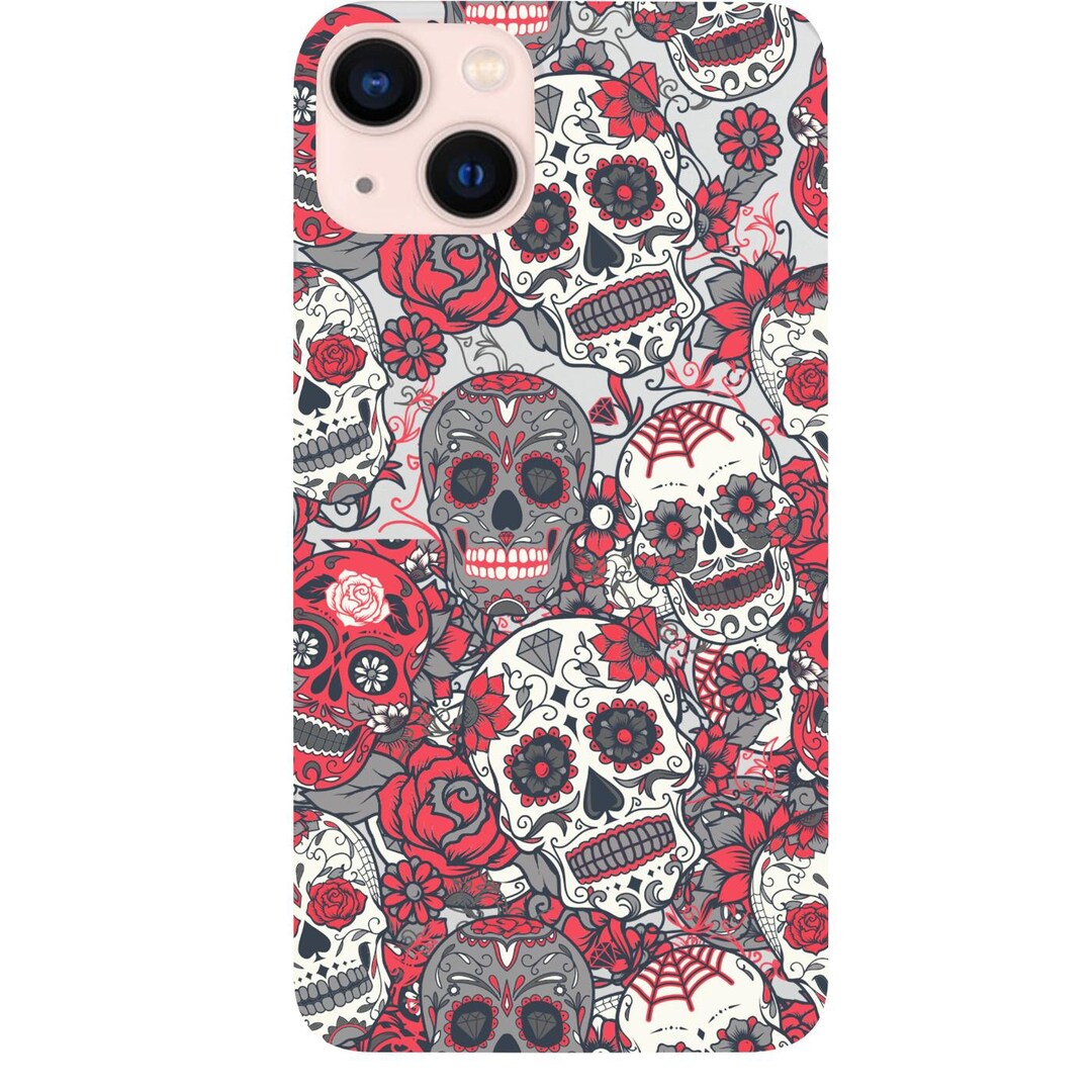 Skull Pattern UV Color Engraved Wood Phone Case for iPhone Models and ...