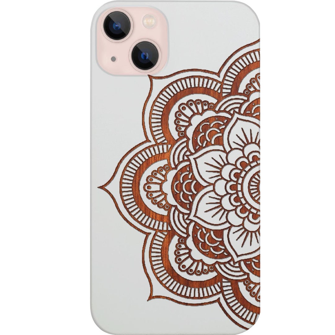 Half Mandala Engraved Wood Phone Case for iPhone Models and Samsung ...