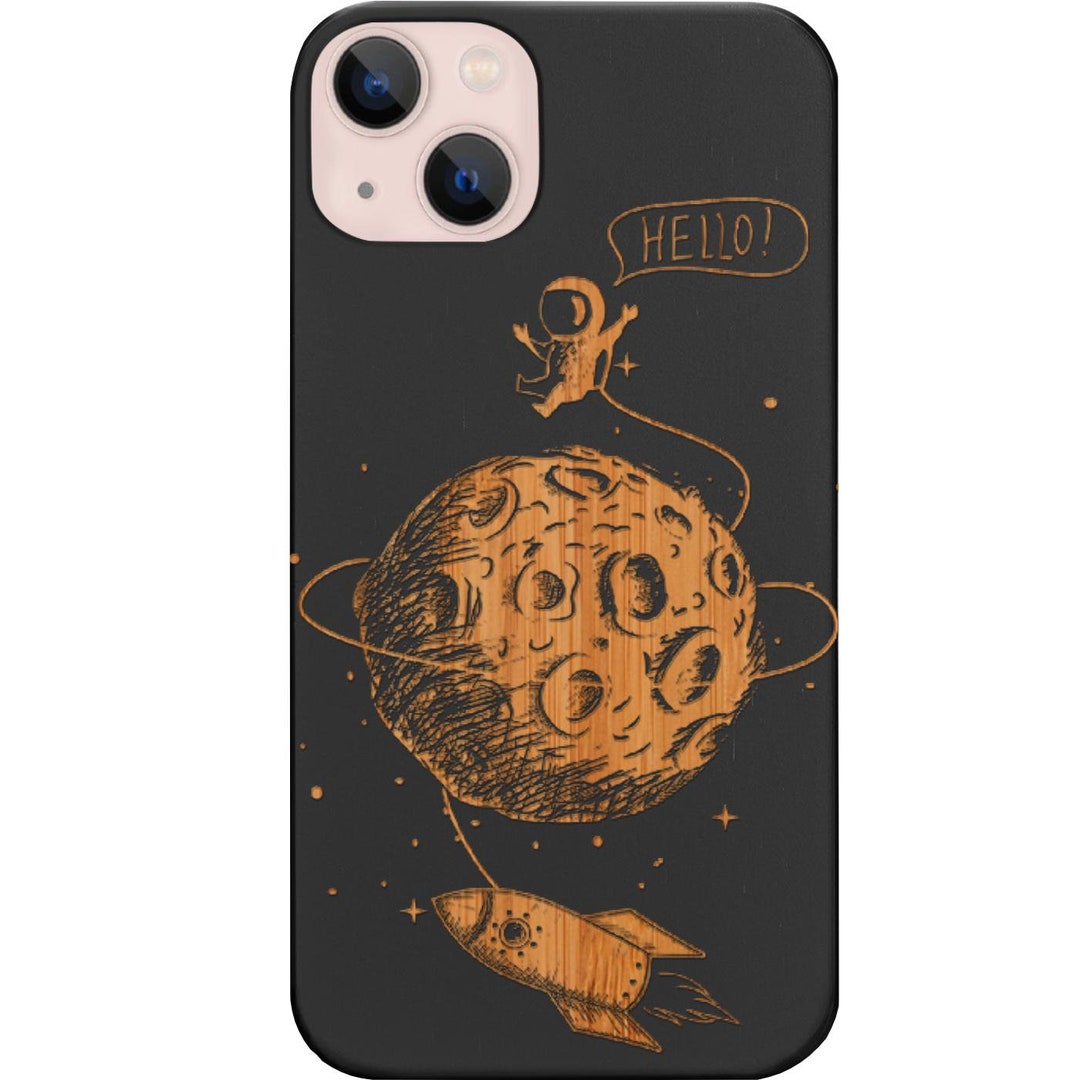 Astronaut in the Moon Engraved Wood Phone Case for iPhone Models and ...