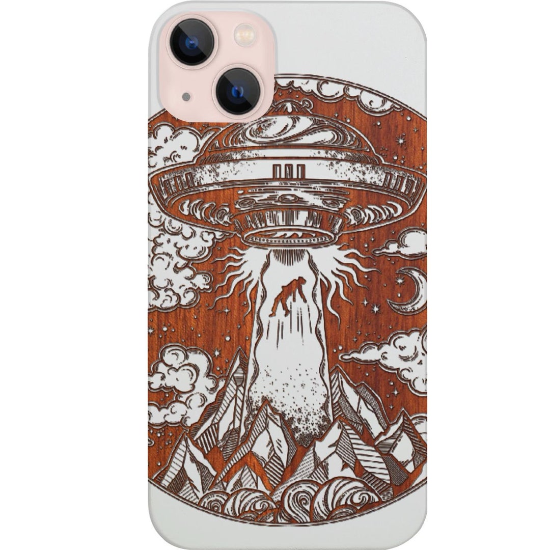 UFO Engraved Wood Phone Case for iPhone Models and Samsung Phones Case ...