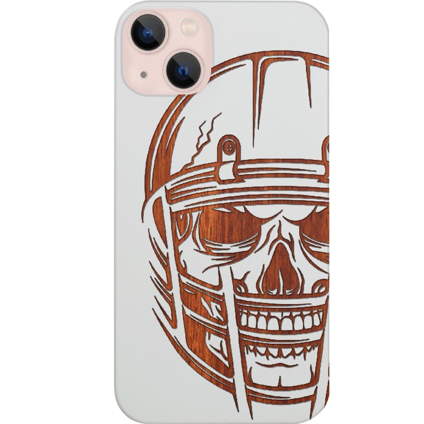 Skull With Helmet Engraved Wood Phone Case for iPhone Models and ...