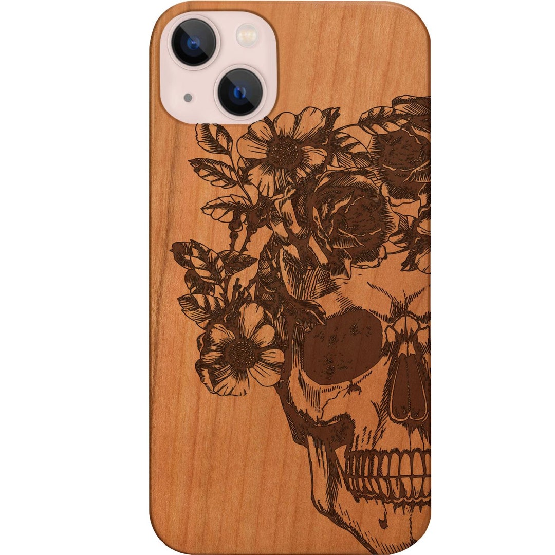 Skull With Flowers Engraved Phone Case for iPhone Models and Samsung ...