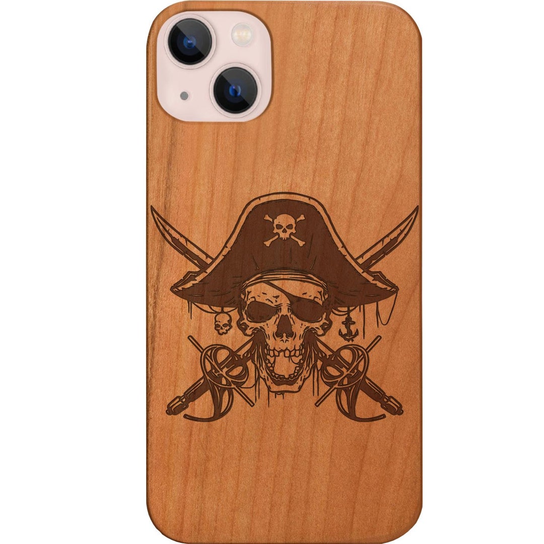 Pirate Skull Engraved Wood Phone Case for iPhone Models and Samsung ...