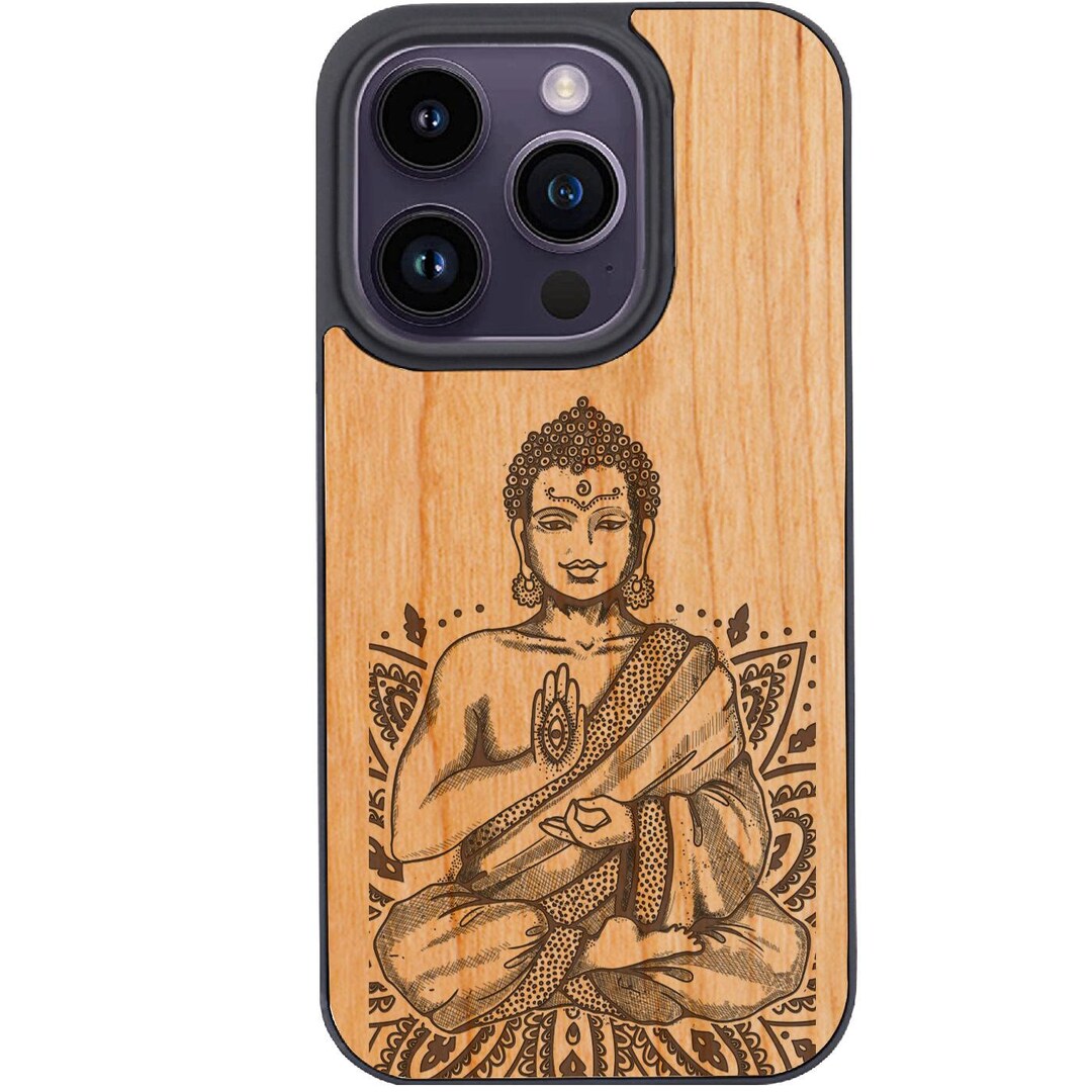 Buy OTTOPRO Premium Cherry Wood Case Buddha Engraved Magsafe Wood Phone ...