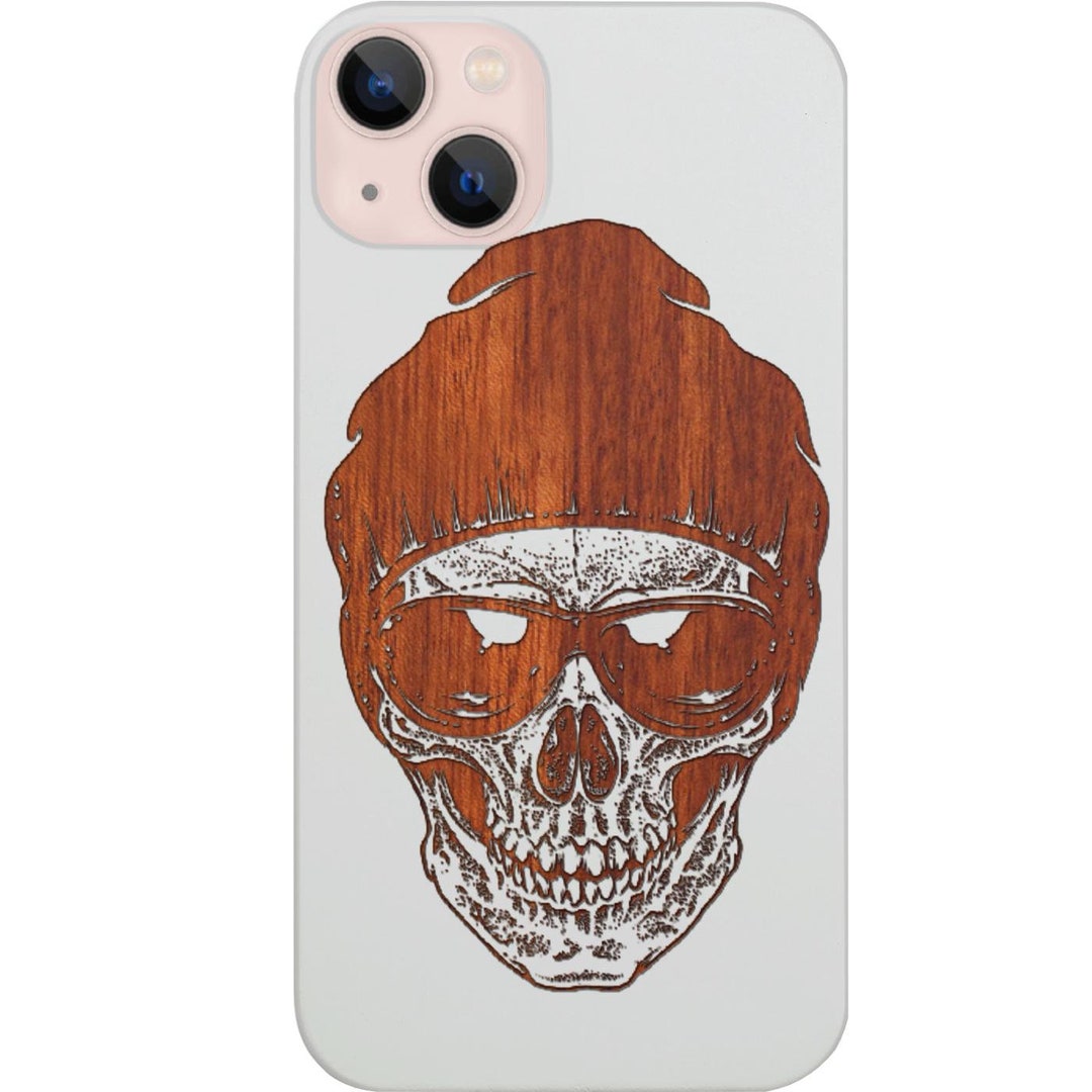 Skull With Hat Engraved Wood Phone Case for iPhone Models and Samsung ...
