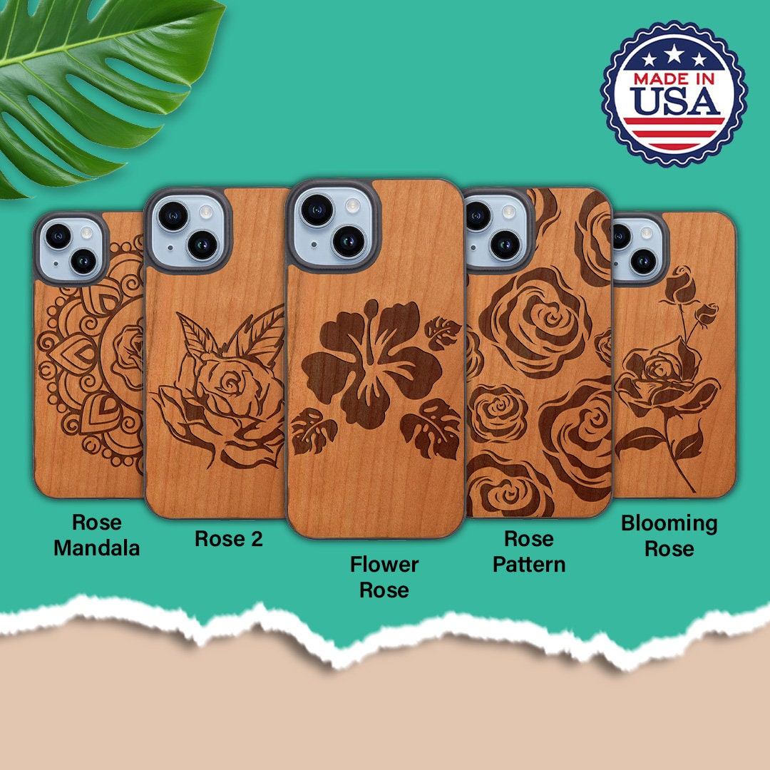 OTTOPRO Premium Cherry Wood Case - Rose - Engraved- Magsafe Wood Phone ...