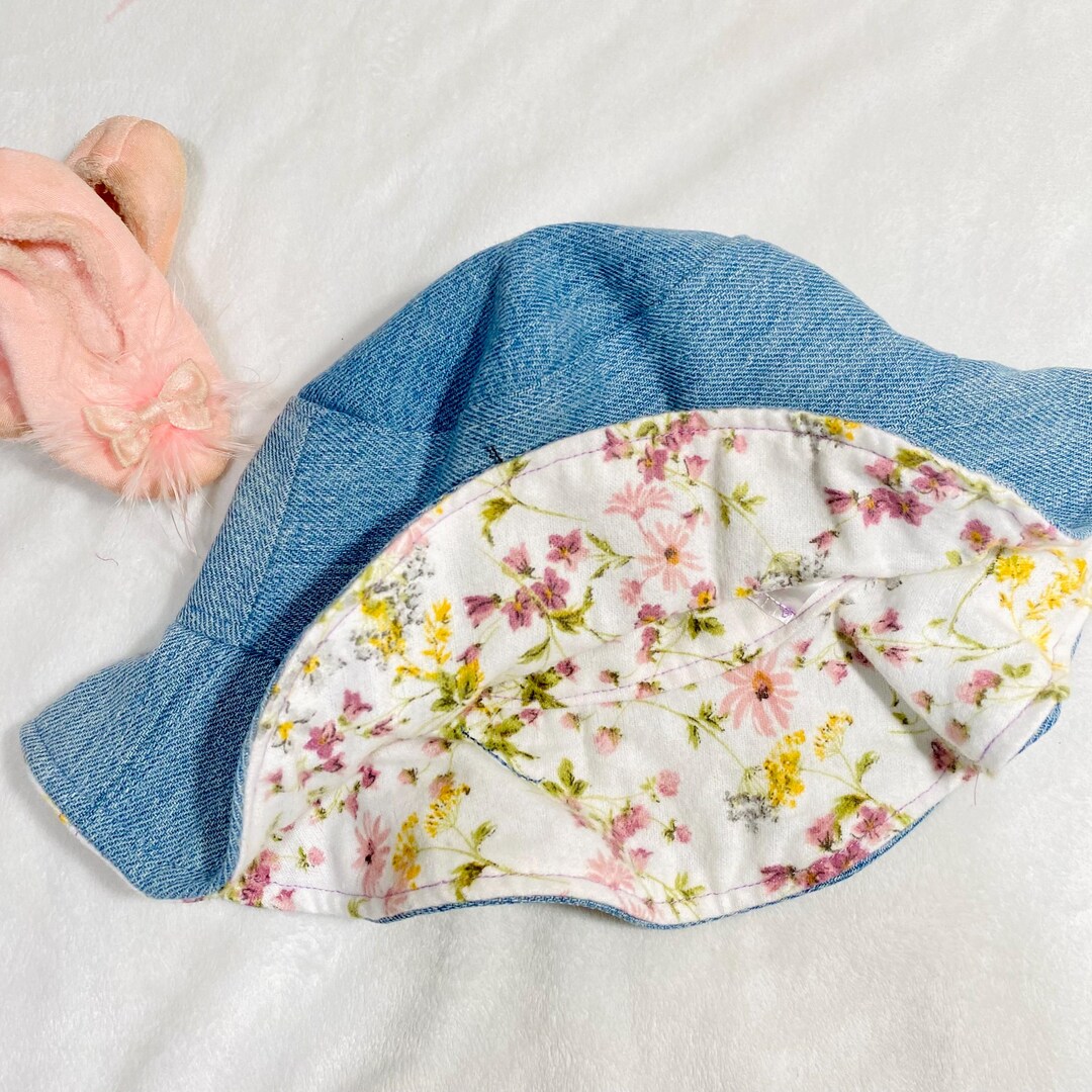 Reversible Denim Floral Bucket Hat | Baby Sunhat Peak Roses, Dainty ...