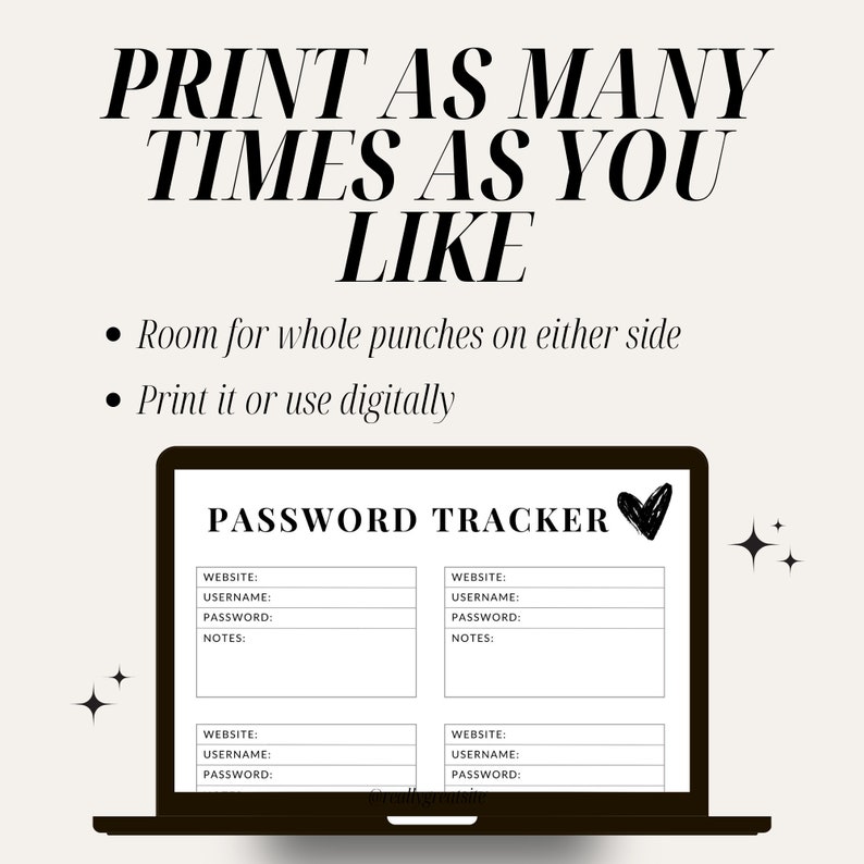 Password Tracker Printable & Fillable, Password Keeper, Password ...