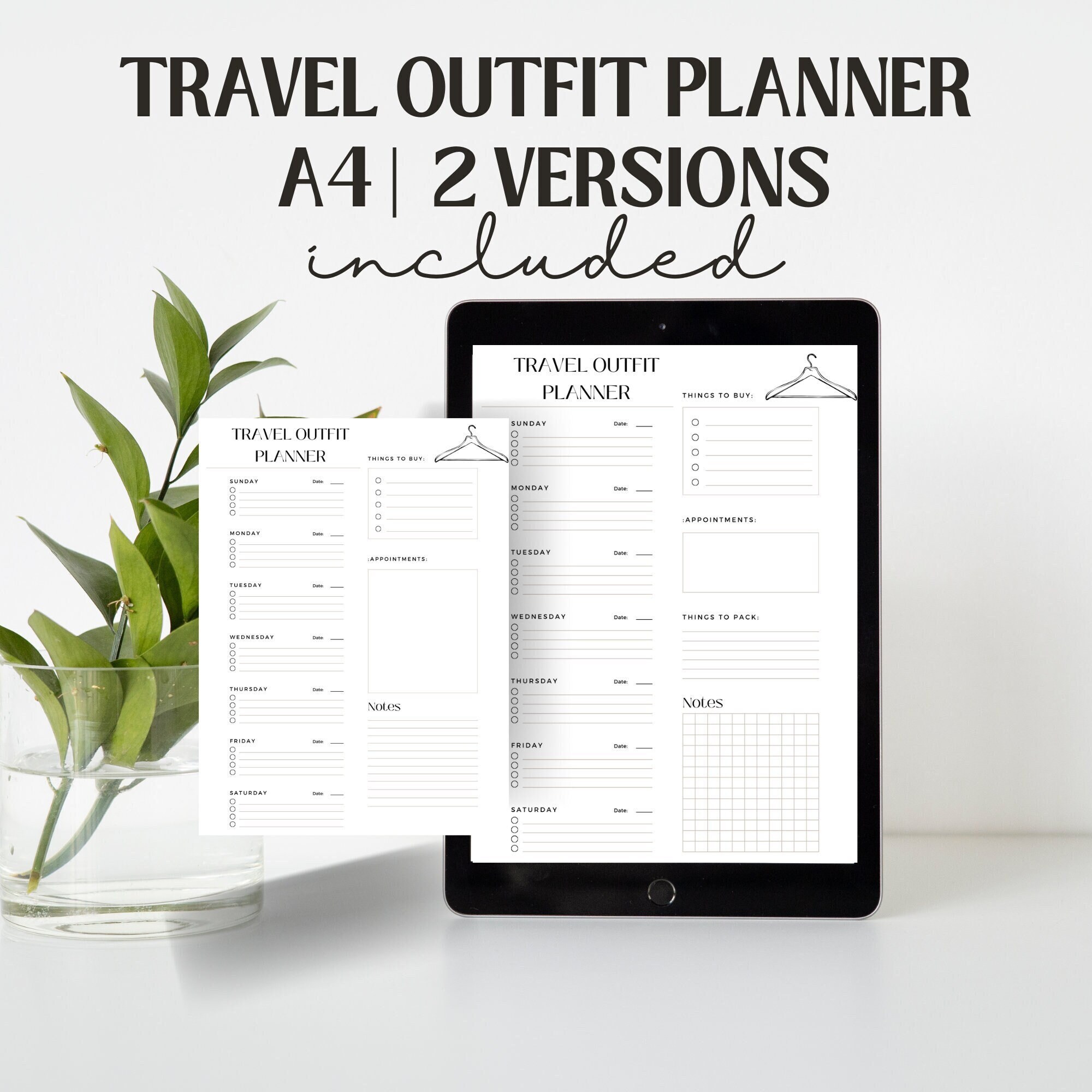 Travel Outfit Planner Printable Template, Daily Outfit Planner for ...