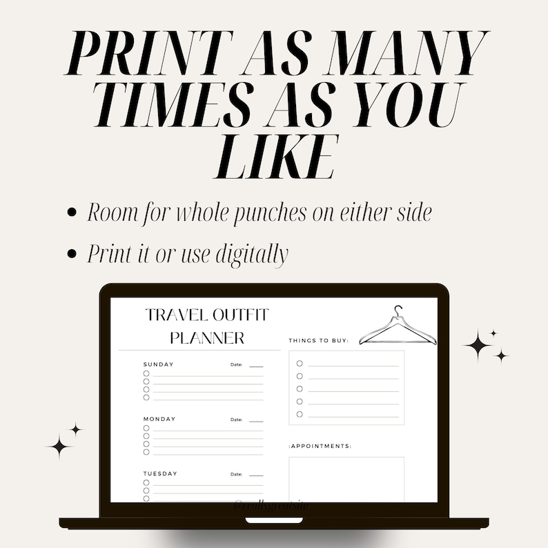 Travel Outfit Planner Printable Template, Daily Outfit Planner for ...