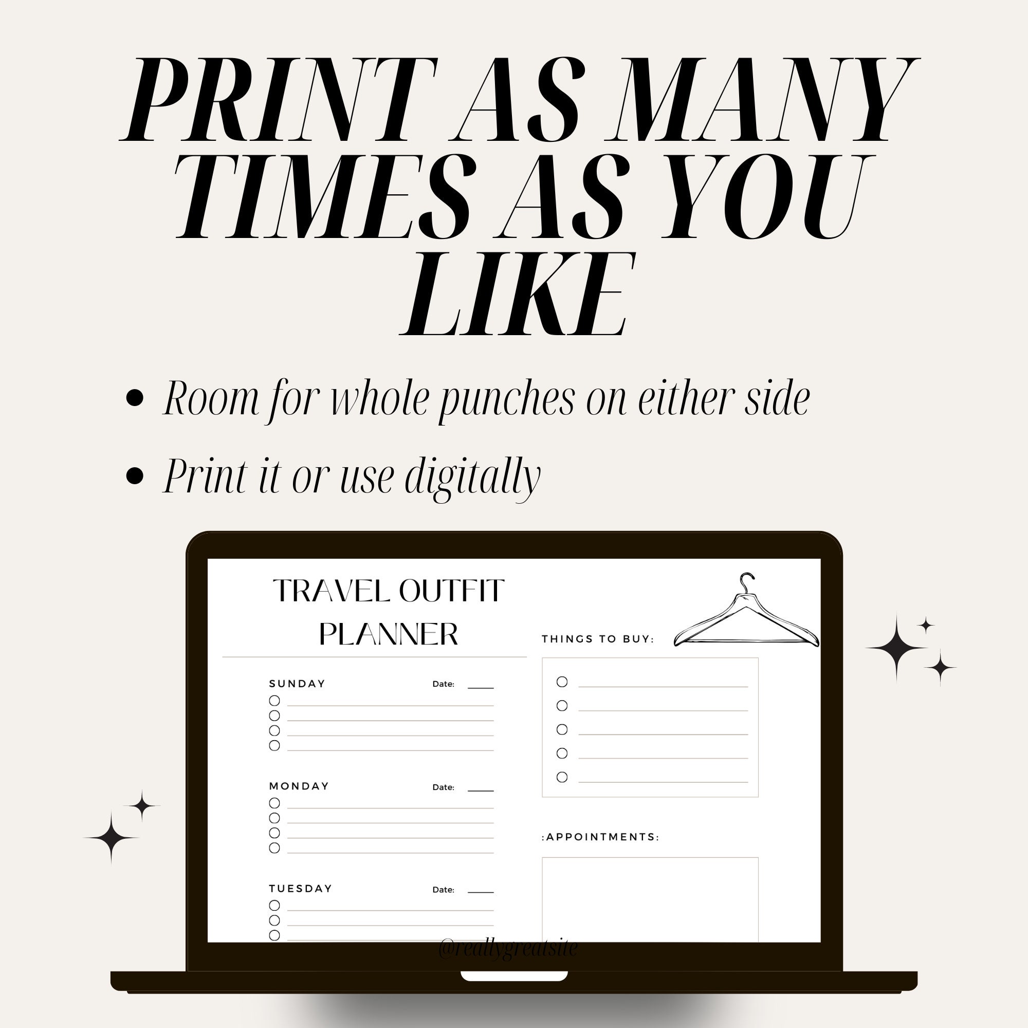 Travel Outfit Planner Printable Template, Daily Outfit Planner for ...