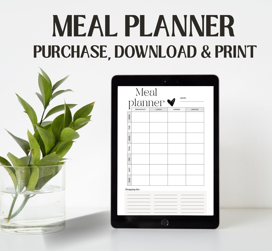 Weekly Meal Planner and Grocery List Printable Template, Breakfast ...