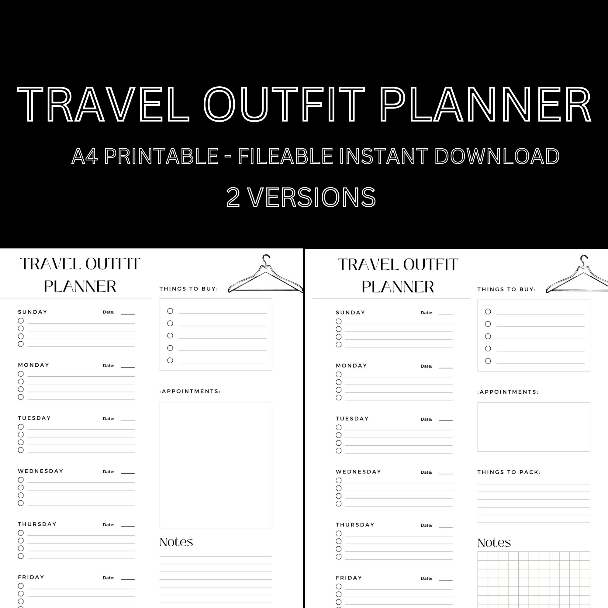 Travel Outfit Planner Printable Template, Daily Outfit Planner for ...