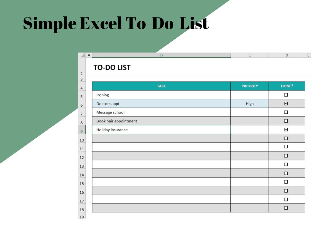 Excel To-do List, Simple List, Editable Excel, To-do List Organiser ...