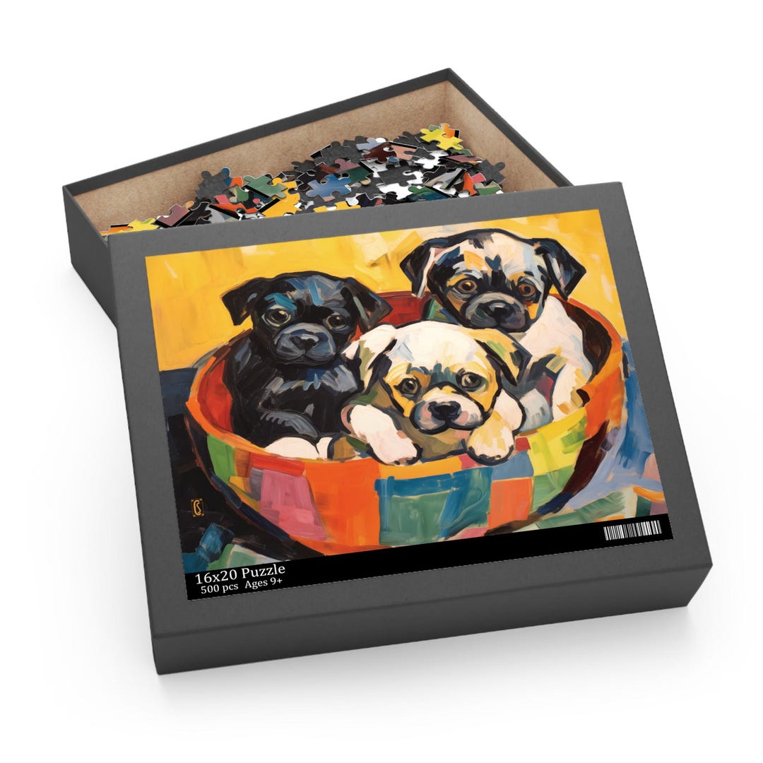 Pug Puppies Portrait Puzzle (500-piece) | Dog Lover Puzzle | Modern Art ...